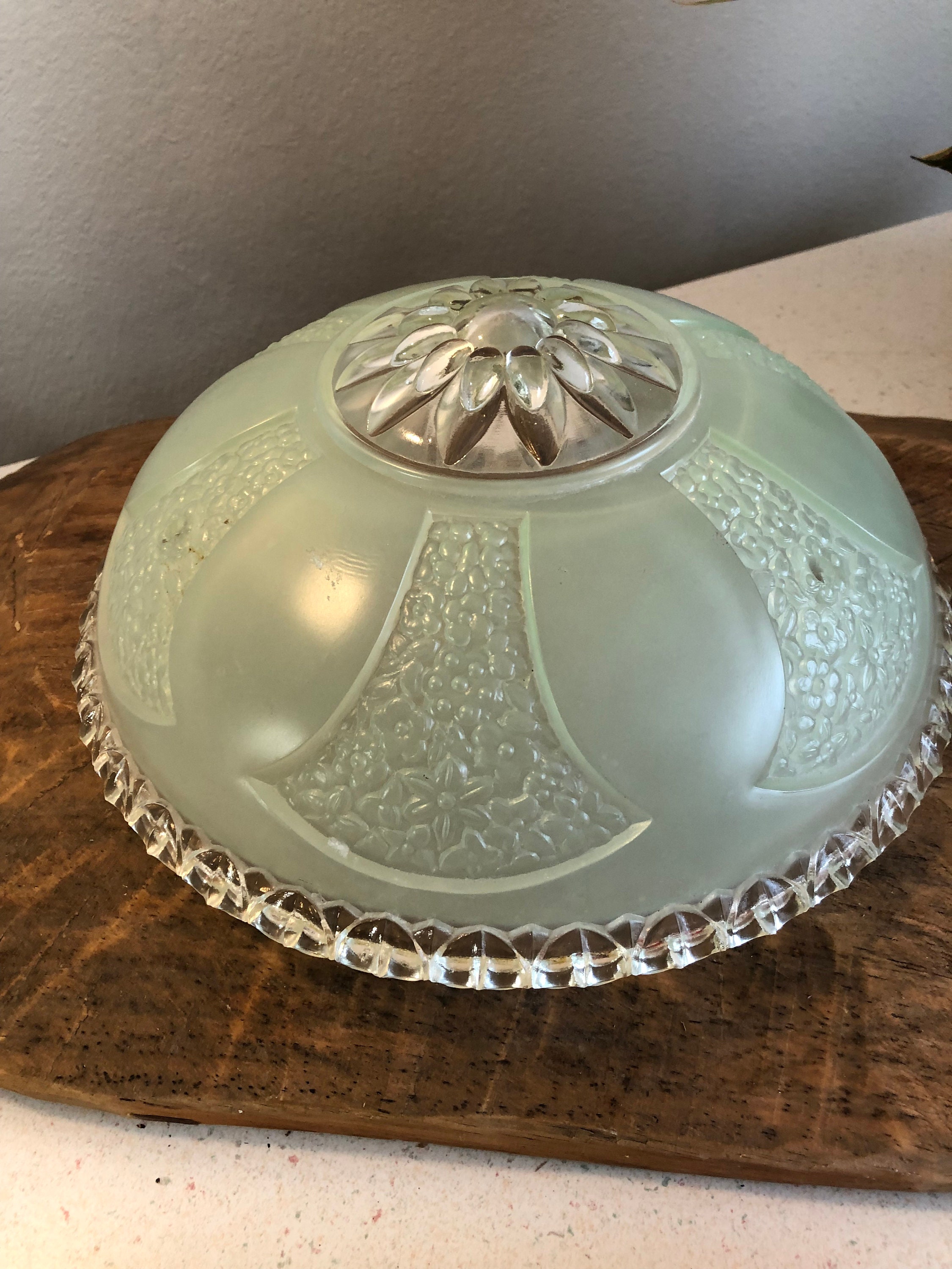Authentic 1950s Ceiling Light Cover in Heavy Cut Glass and Classic Mint ...