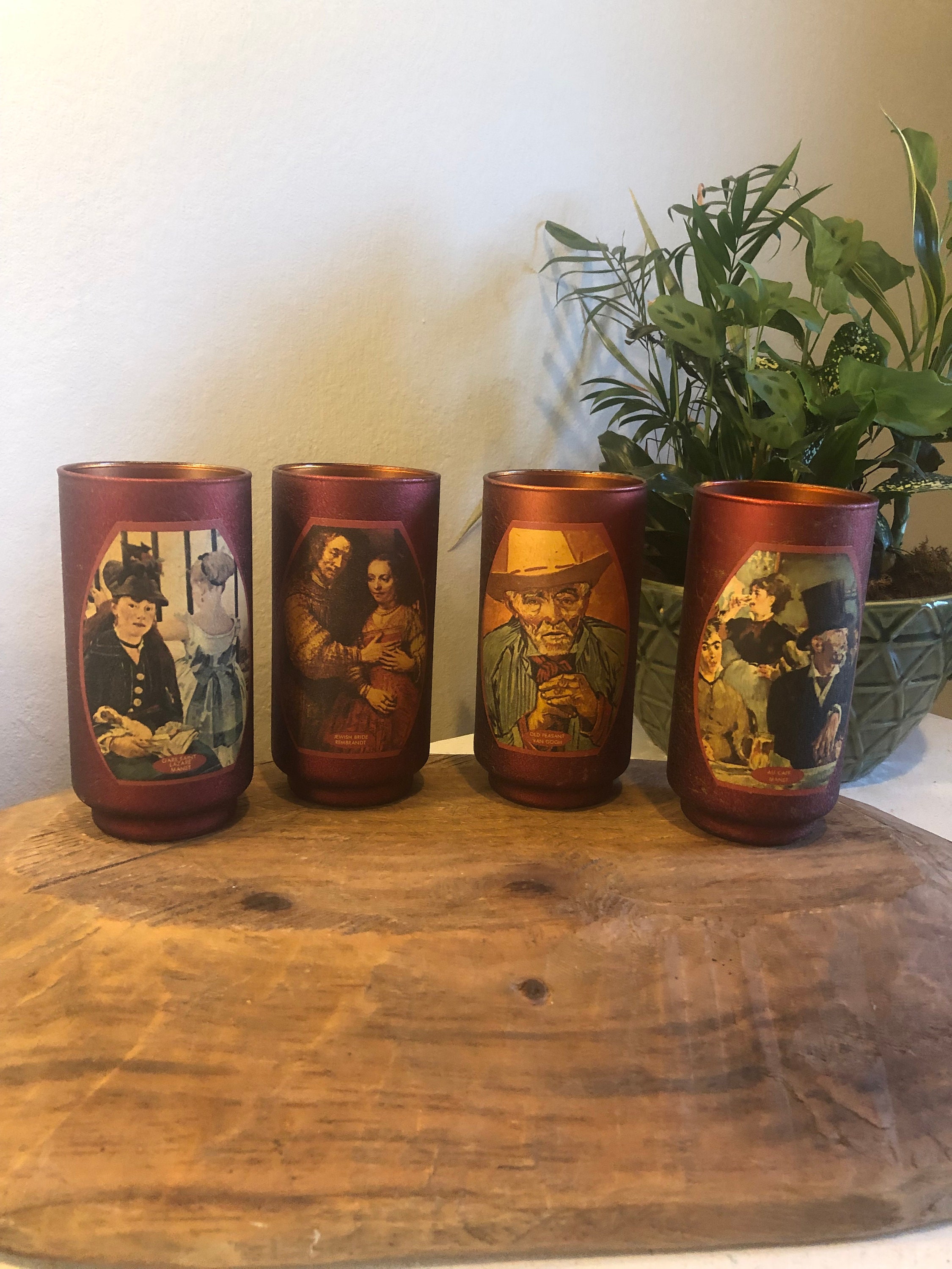Famous Artists Depicted on Textured Drinking Glasses Set of 4 | Etsy