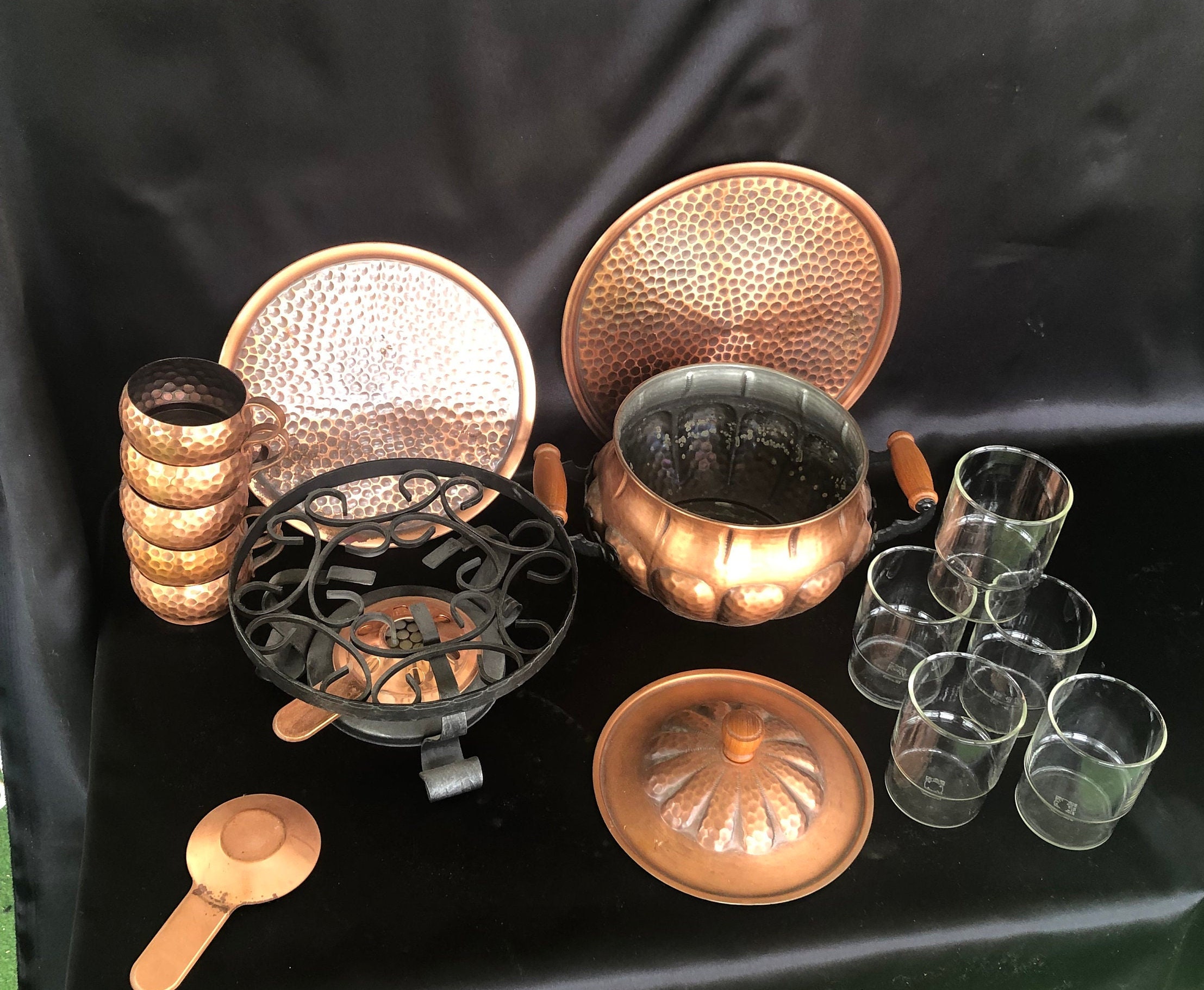 Hammered Copper Chafing Dish With Heater 5 Cup Holders and 5 | Etsy