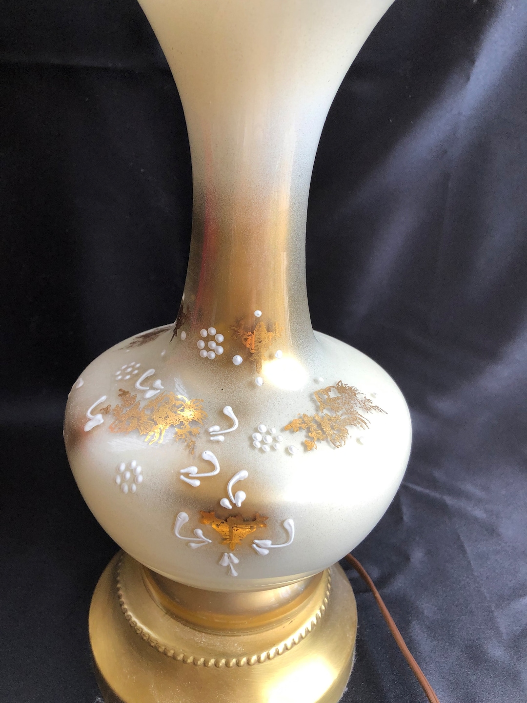 Vintage Mid Century Frosted Glass Table Lamp | Hand Painted Floral Gold ...