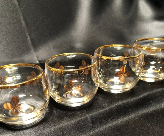 4 Vintage Roly Poly Glassware With Gilded Gold Shamrocks and - Etsy
