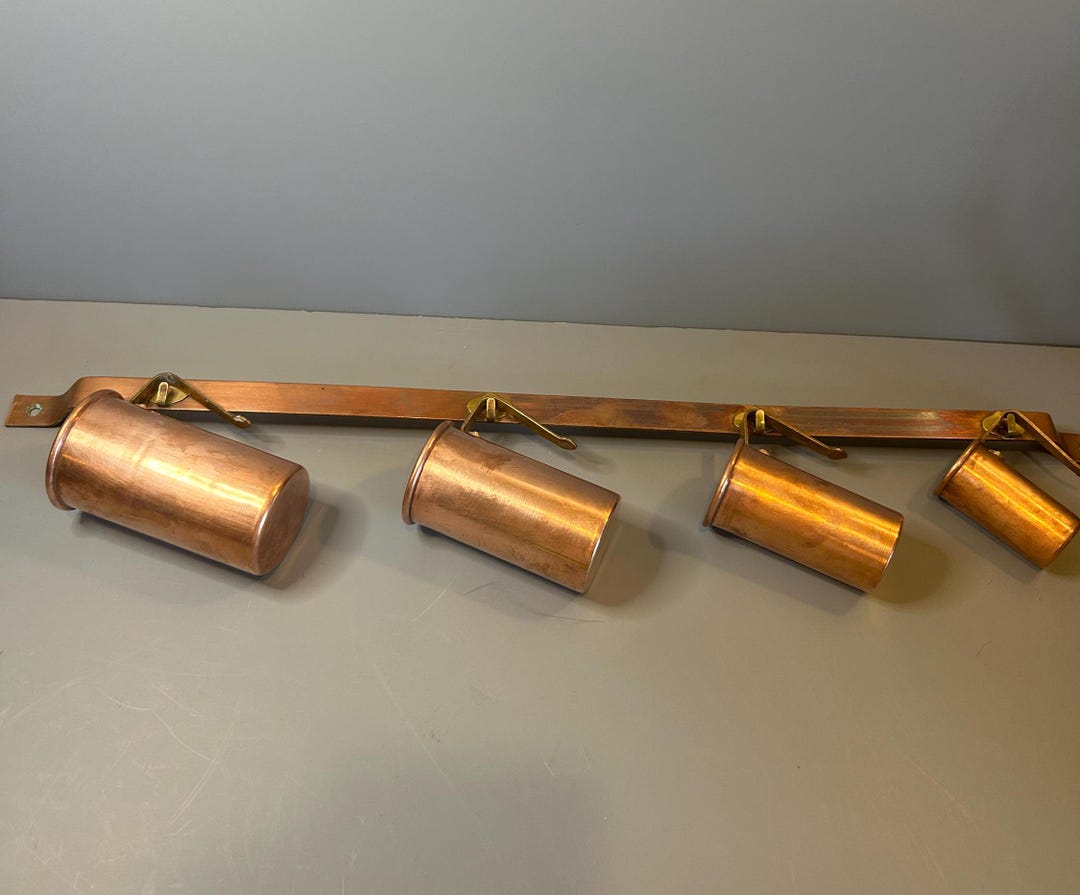 Vintage Copper Measuring Cup Set With Copper Wall Mount to Hang Cups ...