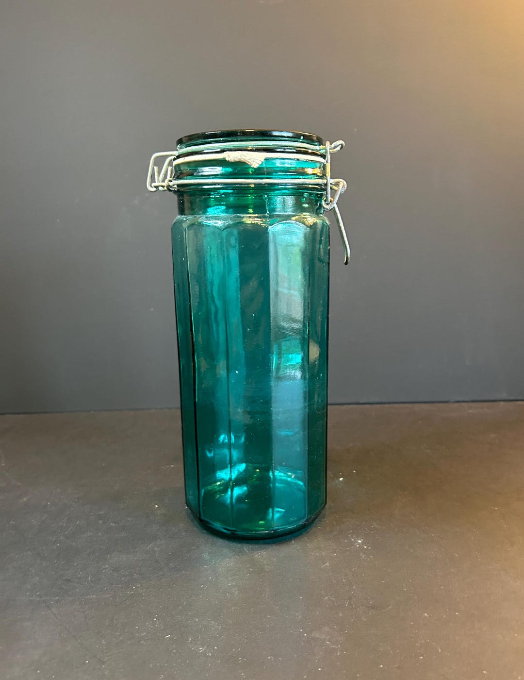 Tall Bright Blue Green Clamped Lid With Seal Jar 10" Tall - Etsy