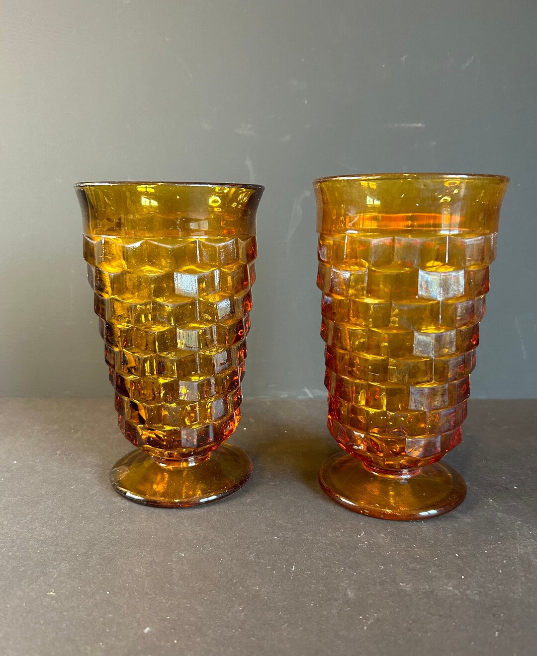 Vintage Whitehall Amber Cubist Glass Goblets - Set of 2 - Etsy