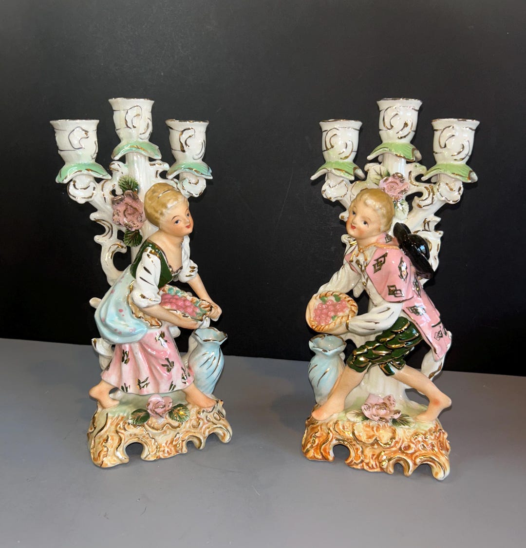 Vintage Thames Candelabras: Boy and Girl With Fruit Baskets - Etsy