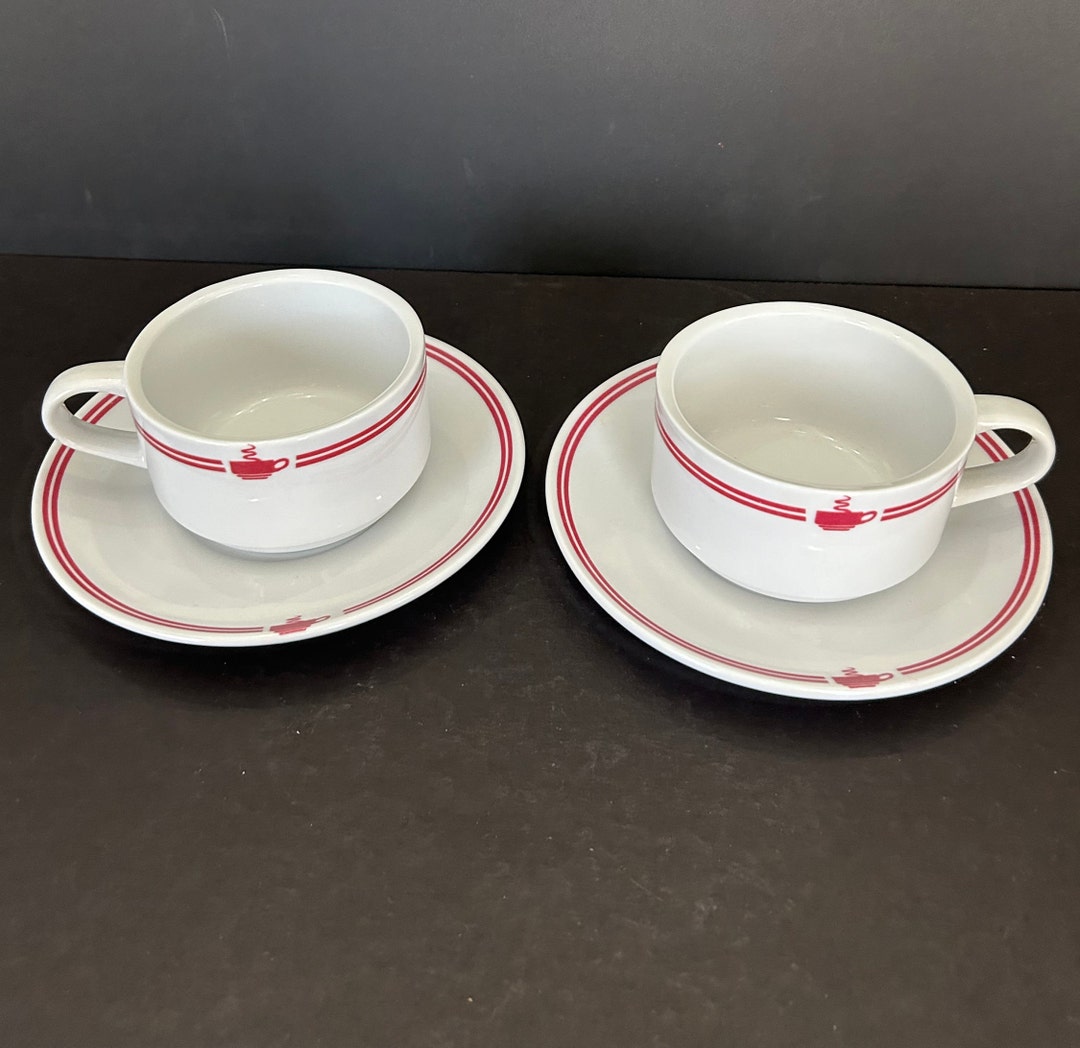 Vintage 2 Cups and Saucers Over and Back Heavy Ceramic Cup and Saucer ...