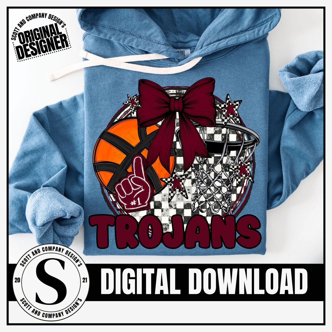 Basketball Png, Preppy Retro Trojans Basketball Game Day Design ...