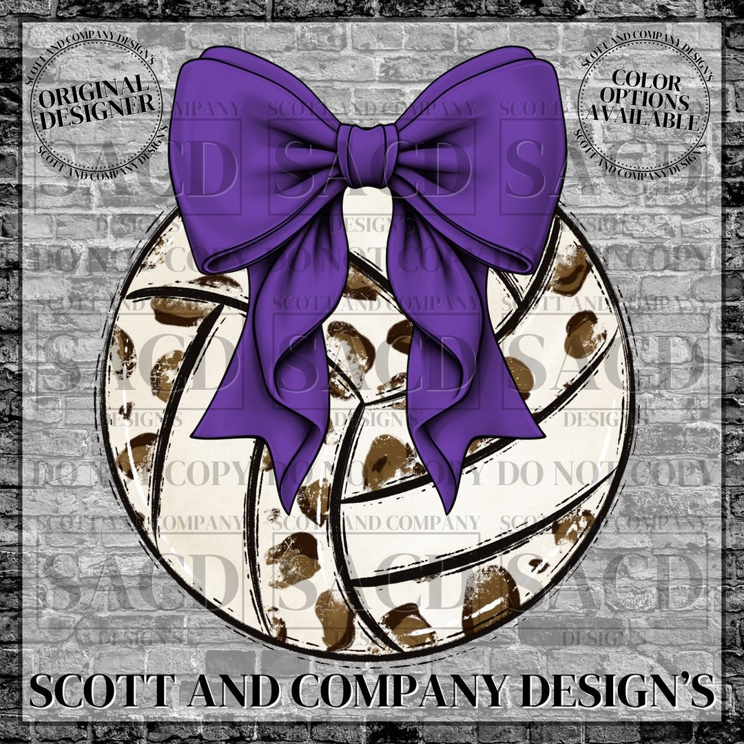 Purple Bow Leopard Volleyball Png,trendy Preppy Png, Volleyball Mama ...