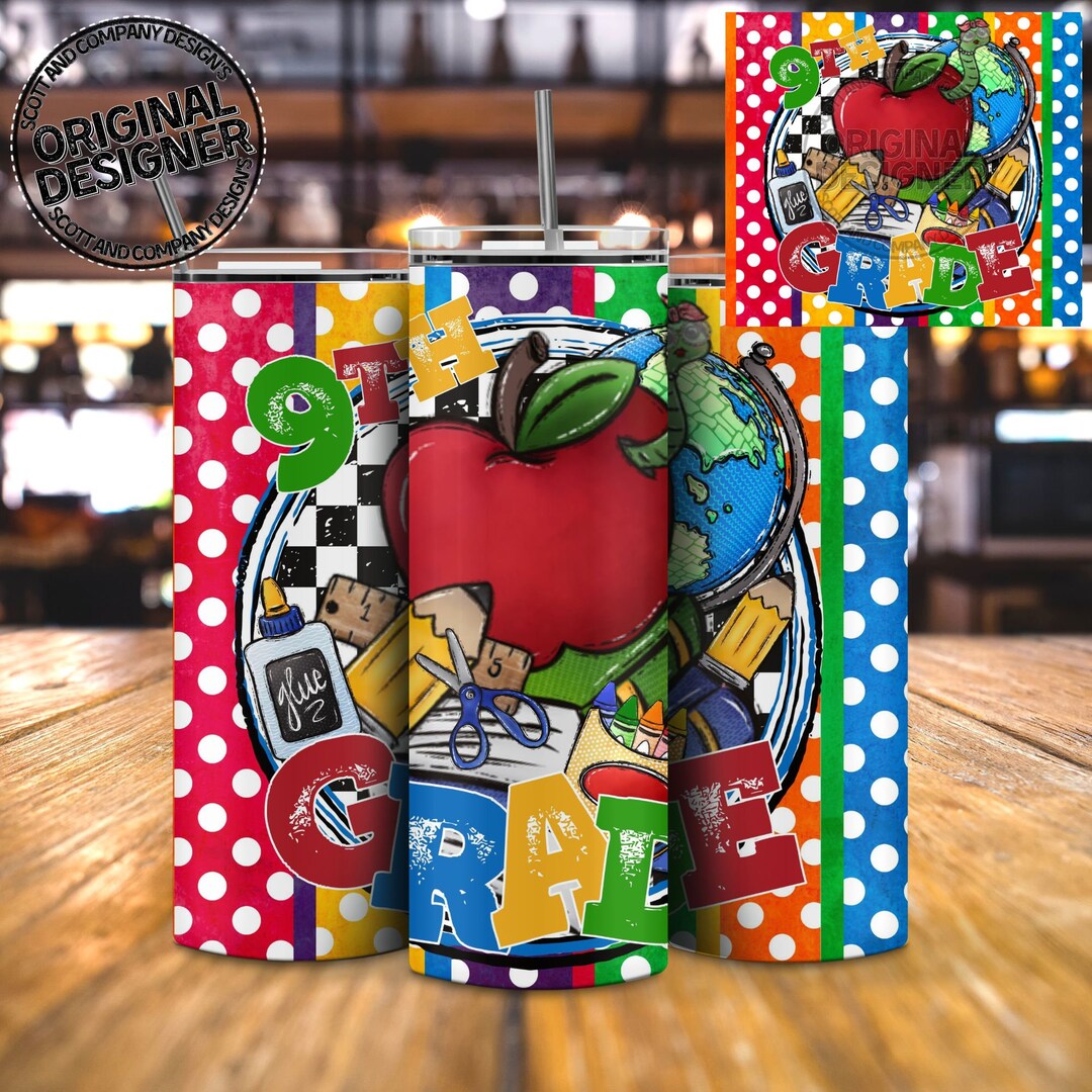 9th Grade Teacher 20 Oz Skinny Tumbler Sublimation Wrap Png Download ...