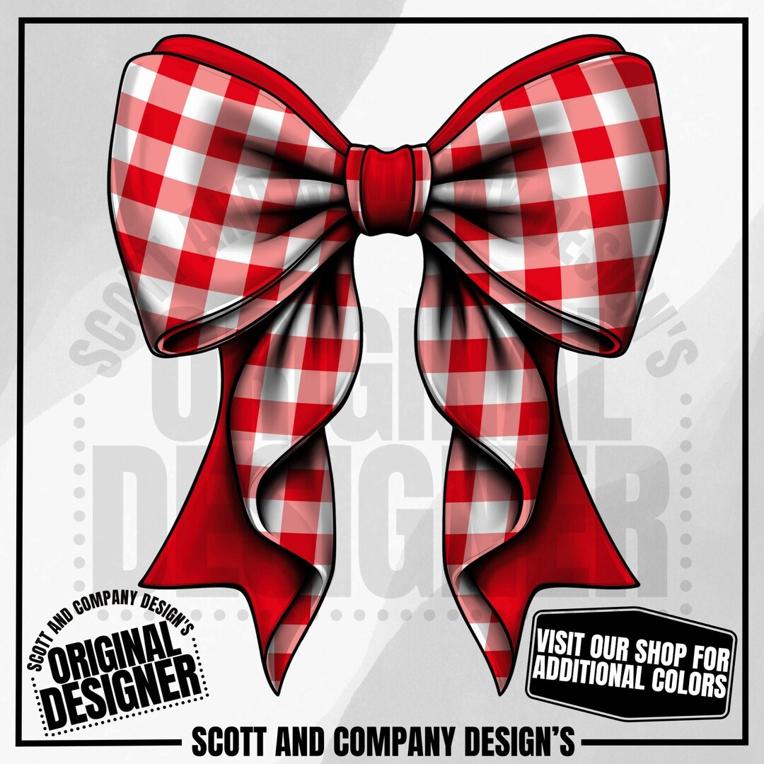 Coquette Bow PNG, Red Plaid Football Cheer Bows, Trendy Preppy Baseball ...