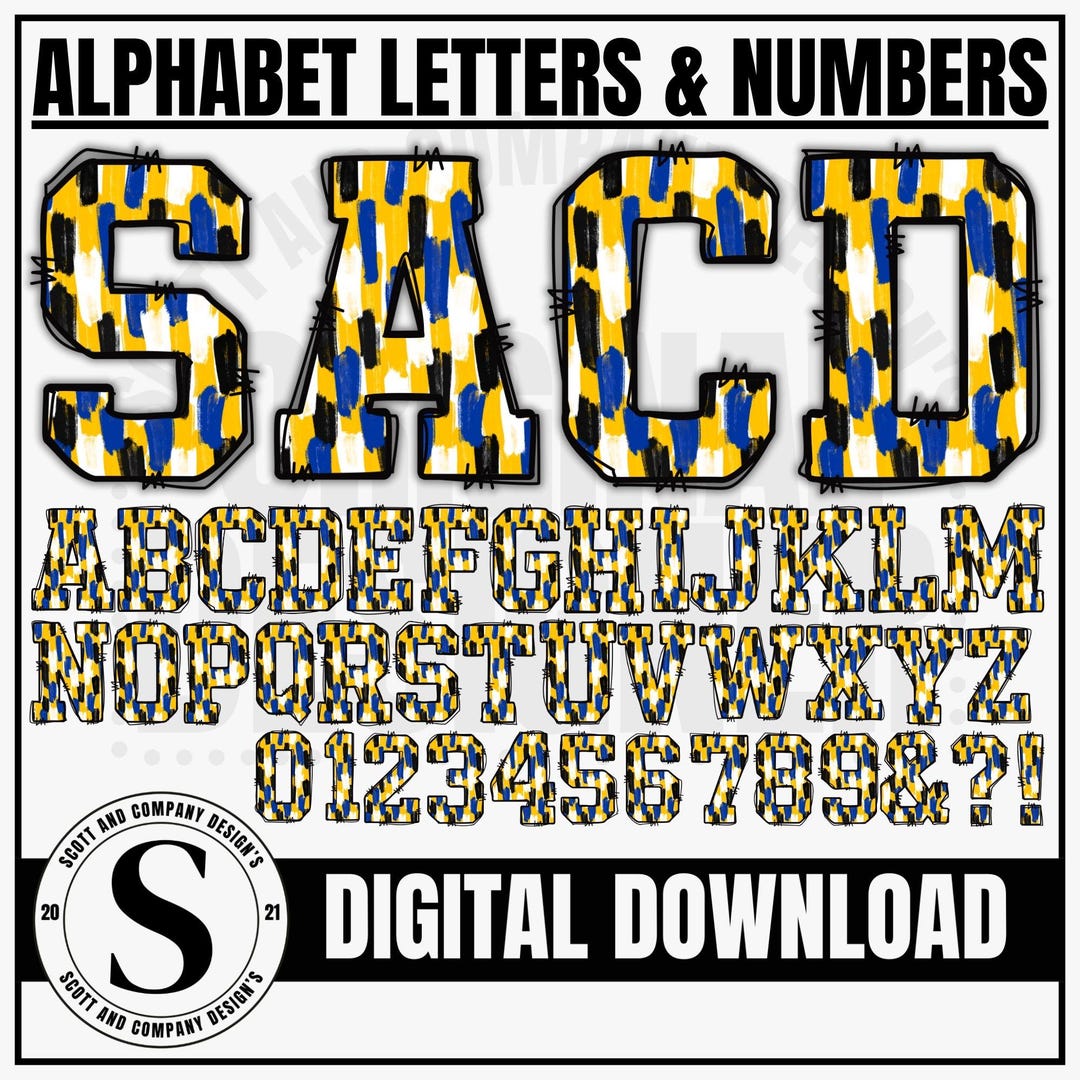 Doodle Varsity Letters Png, Yellow Blue Bulletin Board Alphabet Letters ...