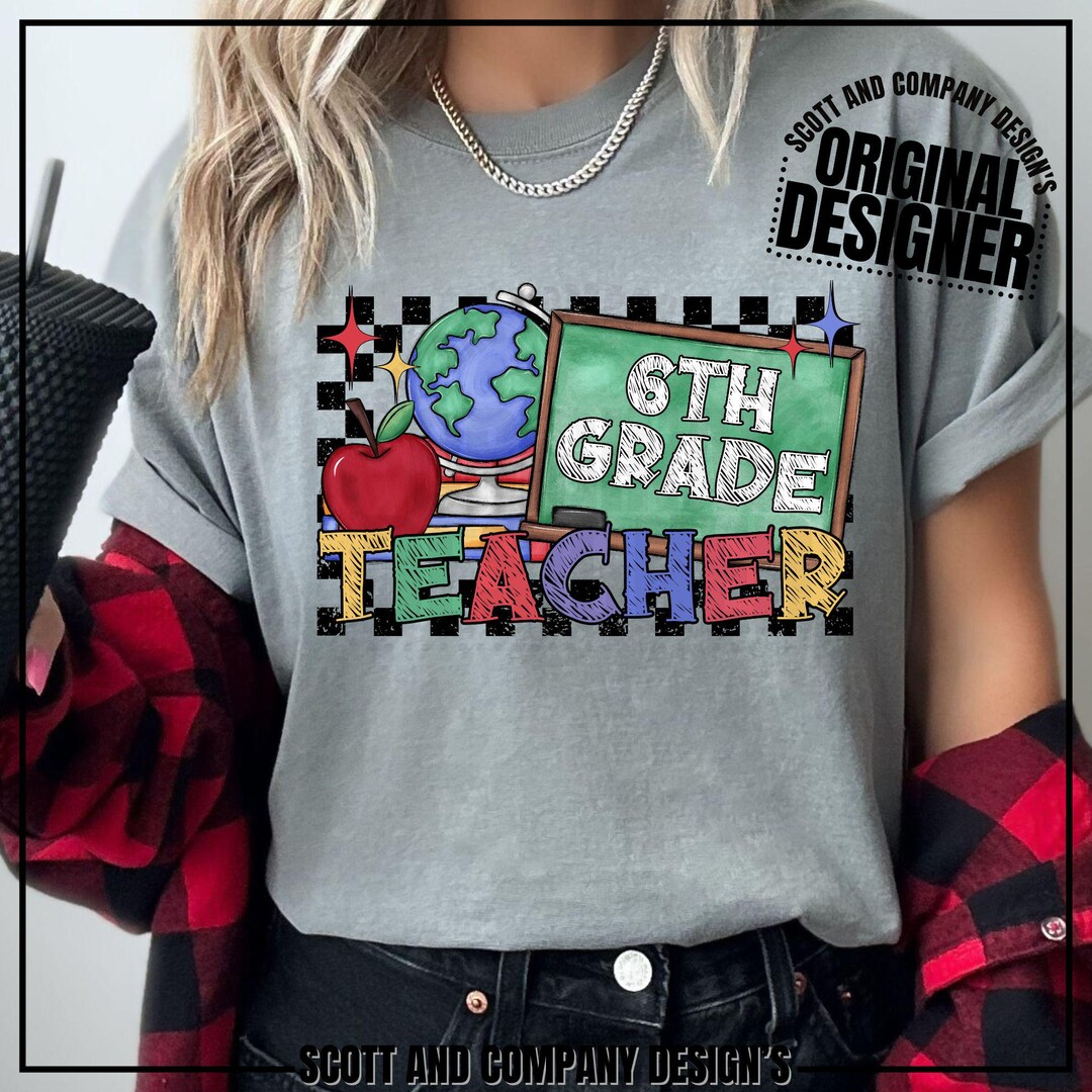 Teacher PNG, 6th Grade Retro Teacher Tshirt Sweatshirt Design, Trendy ...