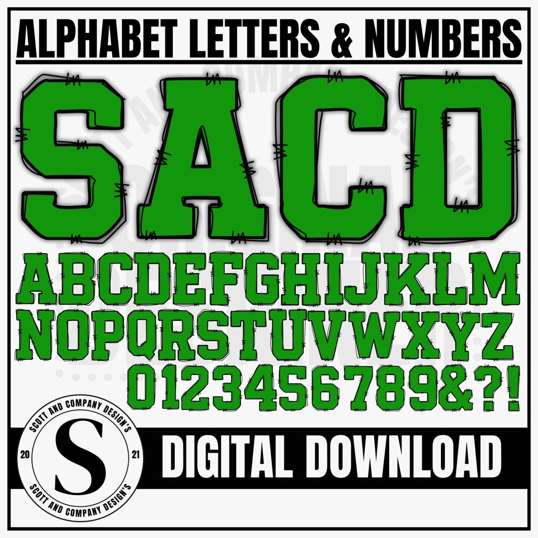 Green Doodle Varsity Font, Gameday Mascot Alpha (digital Download) - Etsy
