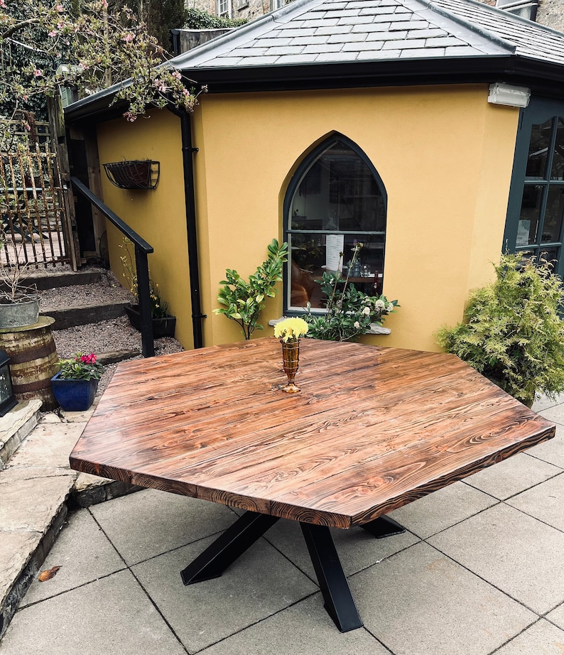 Hexagon Dining Table | Large Handcrafted Table | Wooden Dining Table | Iroko Table | Kitchen ...