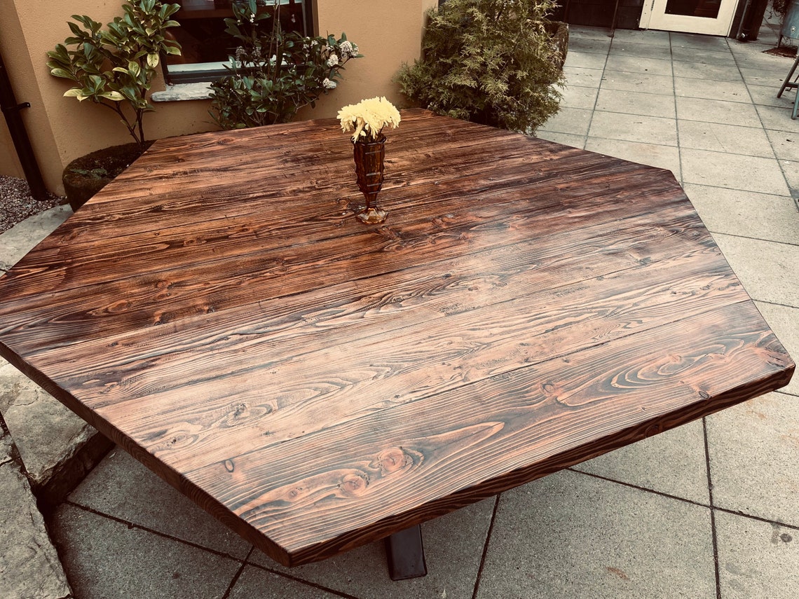 Hexagon Dining Table Large Handcrafted Table Wooden Dining - Etsy