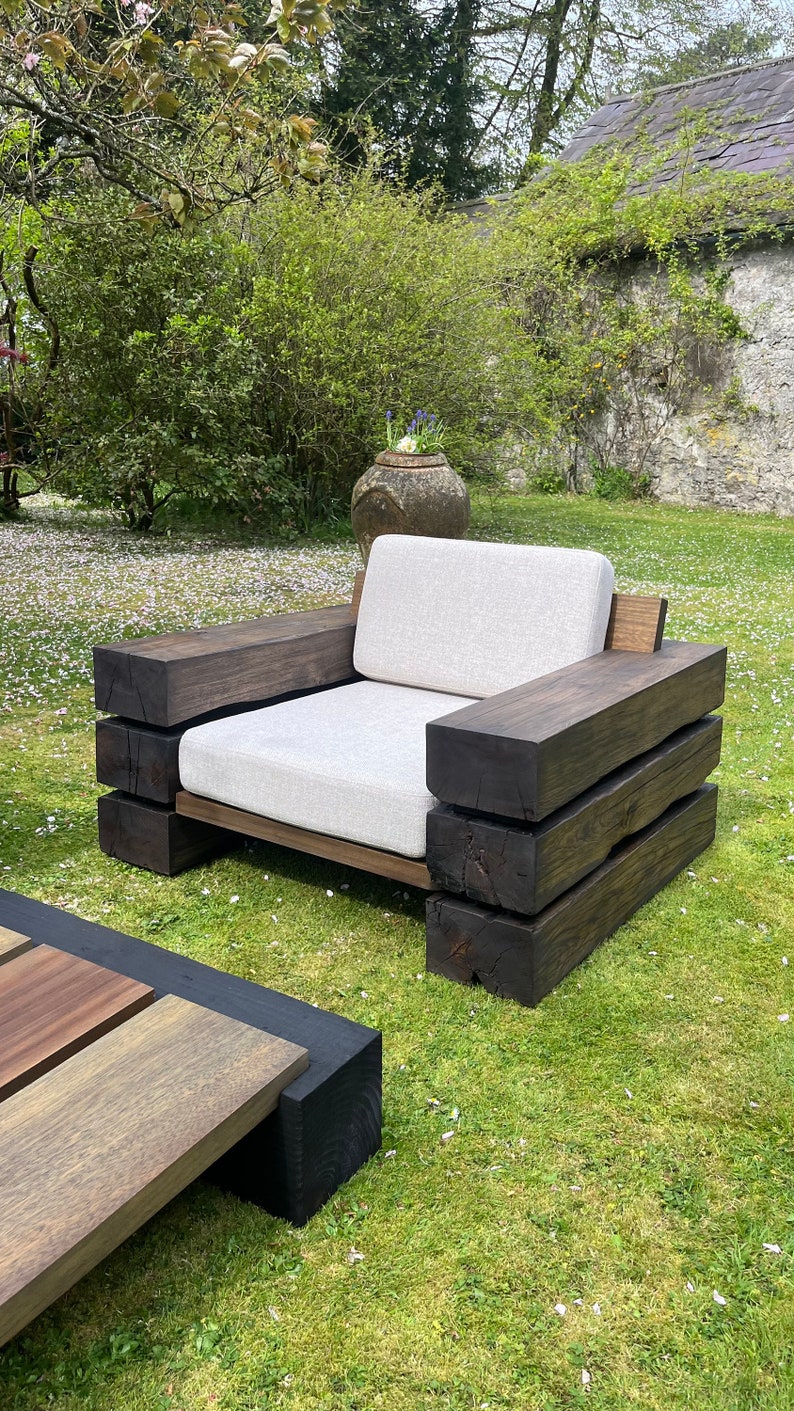 Reclaimed Oak Outdoor Chair | Modern Ebonised Wood Single Seater - Etsy