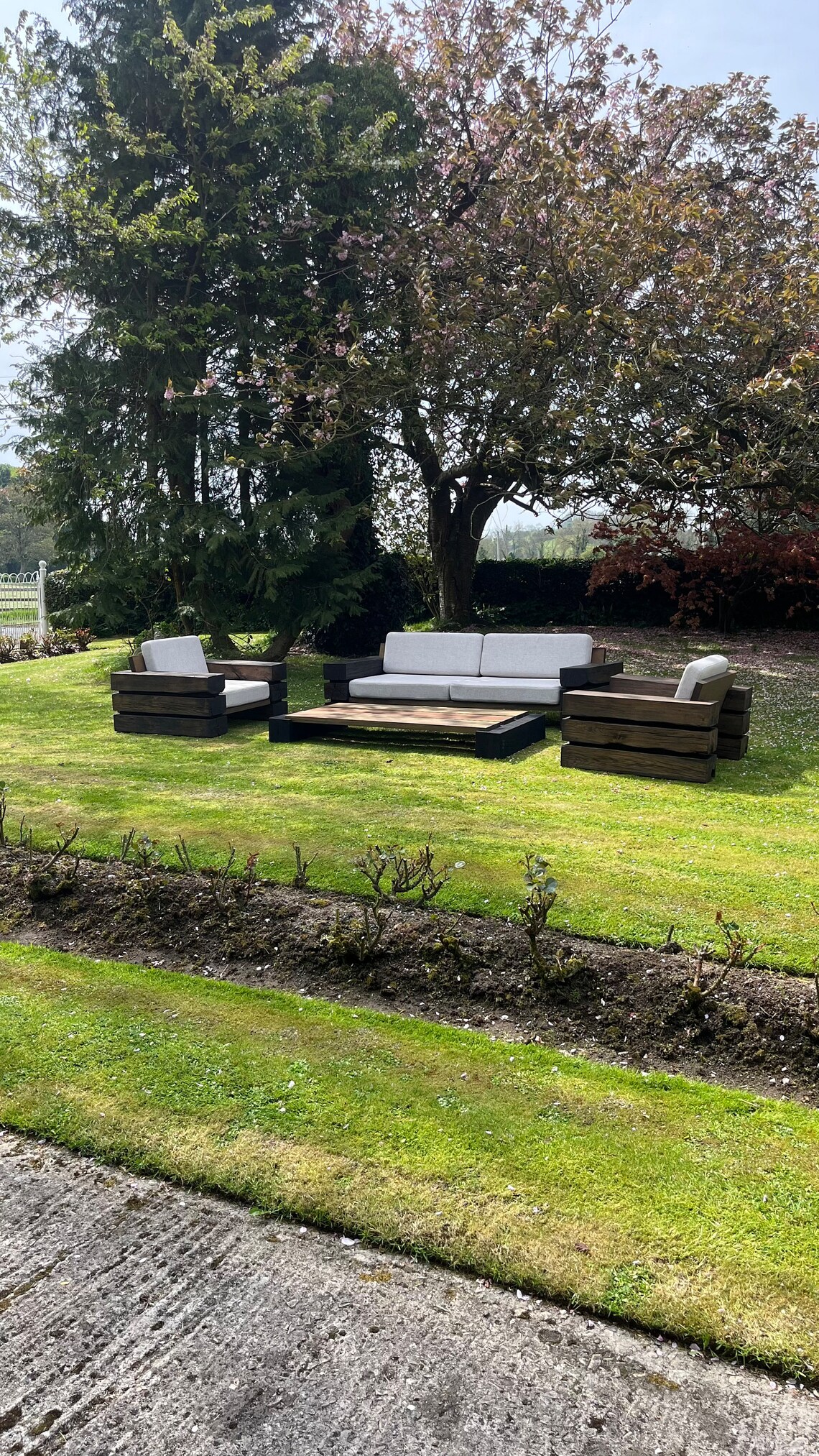 Rustic Oak Sleeper Coffee Table | Charred Timber Blocks, Outdoor ...