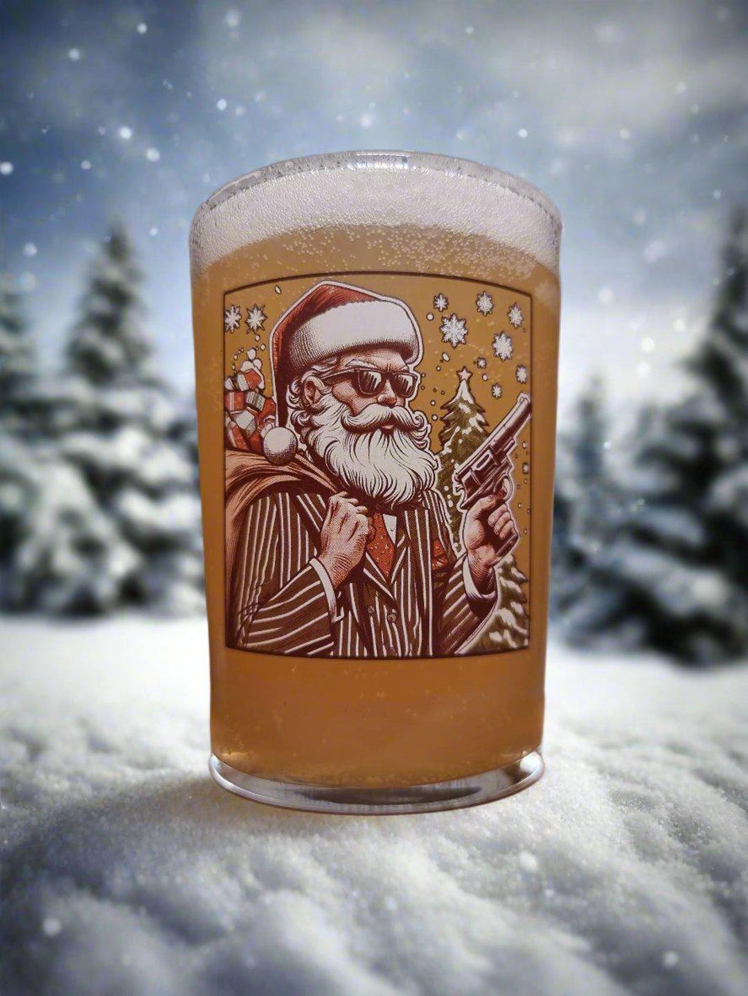 Holly Heist Santa Beer Pint Glass, Craft Beer Gift Barware, Secret ...