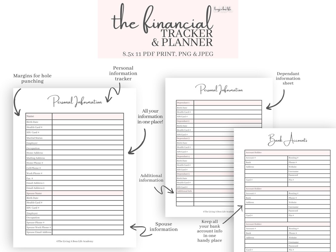 Financial Planner & Tracker Printable /fillable PDF Digital - Etsy Canada
