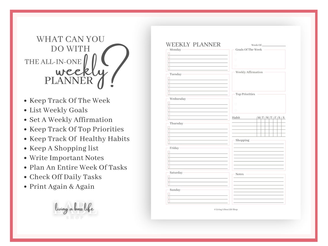 The All In One Weekly Planner Printable A Professional Instant Etsy 