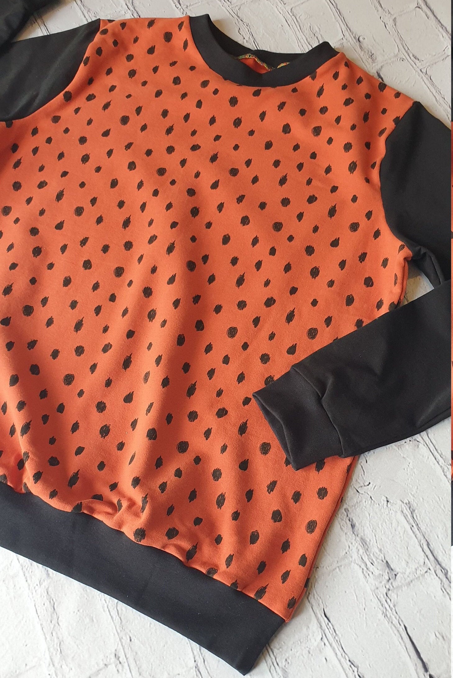 Ladies Rust and Black spot Crew neck jumper M/L - Etsy.de