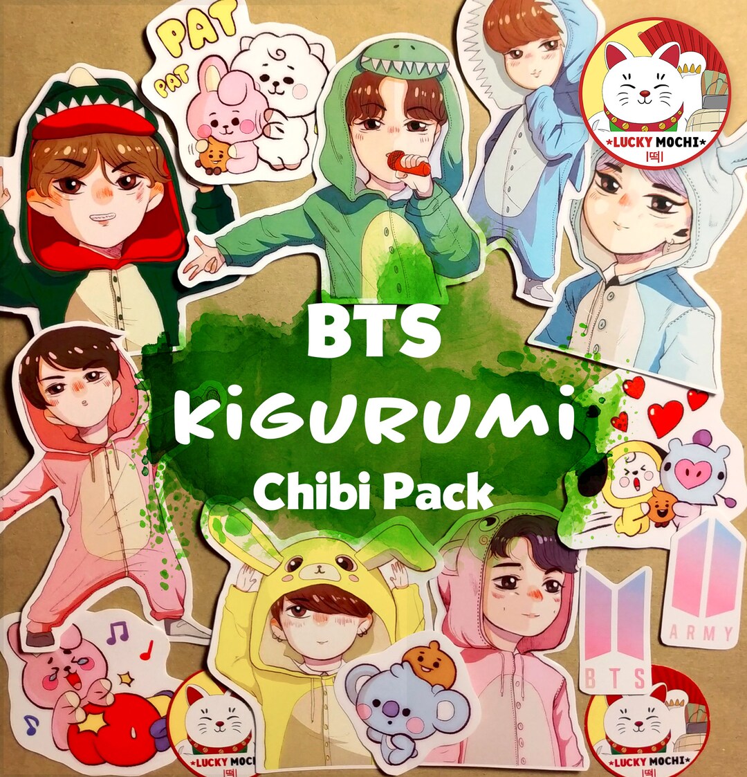 BTS Kigurumi Chibi Sticker Pack 12 Pcs Kawaii Kpop - Etsy