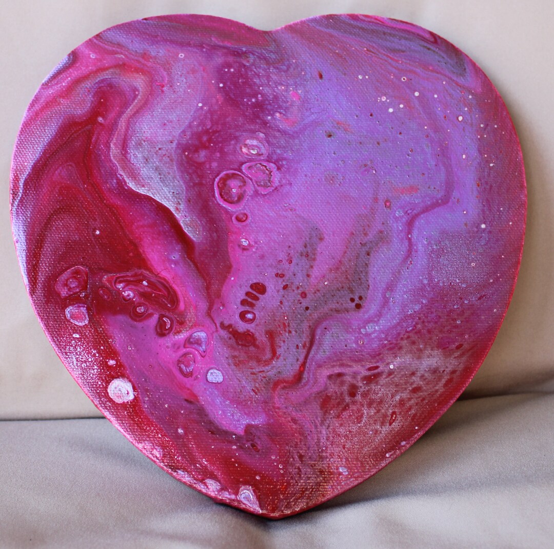 8x8 Heart Shaped Acrylic Poured Art Canvas With Wall Mount. - Etsy