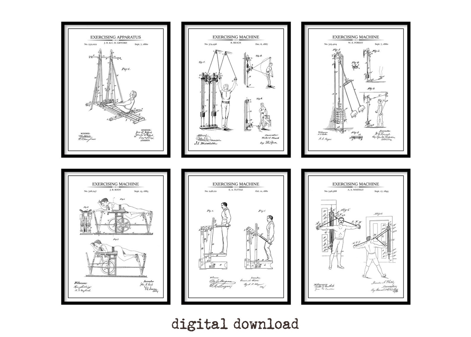Vintage Workout Patent Prints - Set of 6 - Printable Patent Artwork ...