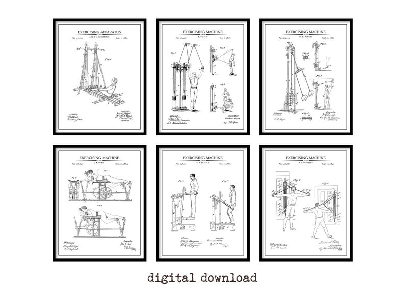 Vintage Workout Patent Prints - Set of 6 - Printable Patent Artwork ...