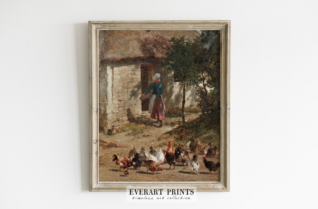Antique Farmhouse Painting, Vintage Country Decor, Farm Life Print ...