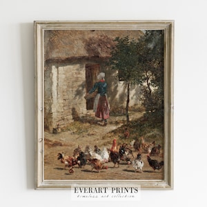 Antique Farmhouse Painting, Vintage Country Decor, Farm Life Print ...