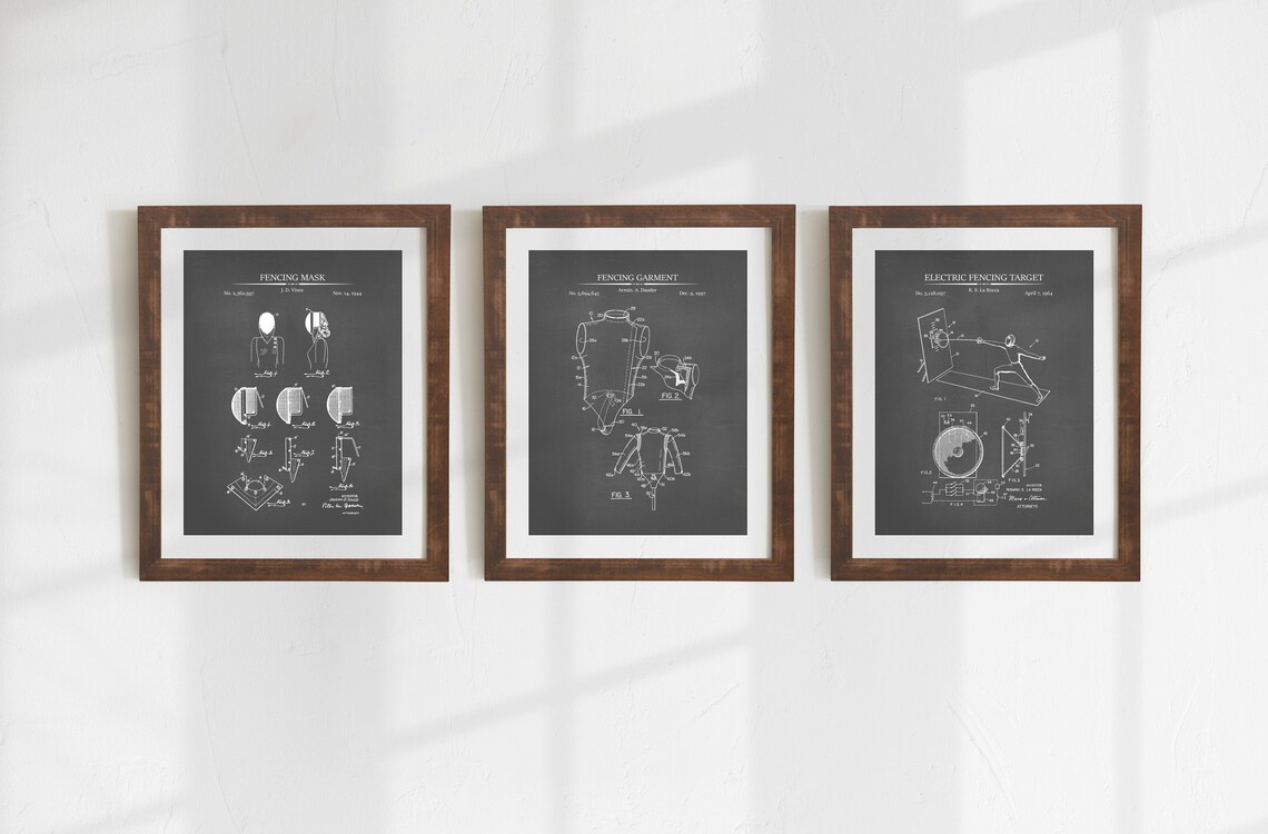 Fencing Patent Prints Set of 3 Printable Patent Artwork - Etsy
