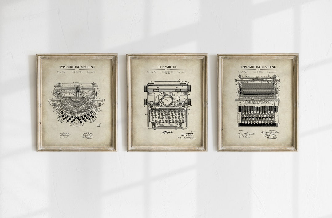 Vintage Typewriter Patent Prints - Set of 3 - Printable Patent Artwork ...