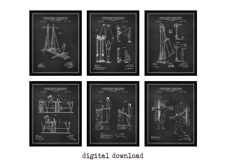 Vintage Workout Patent Prints - Set of 6 - Printable Patent Artwork ...