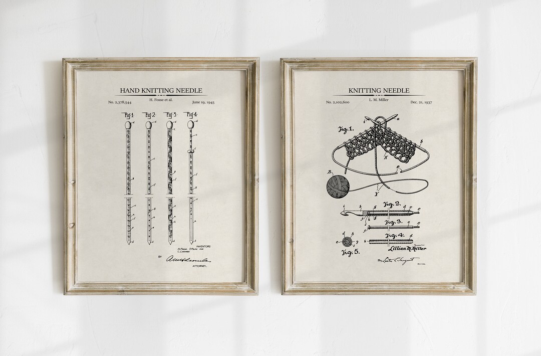 Knitting Patent Prints - Set of 2 - Knitting Patent Artwork - Knitting ...