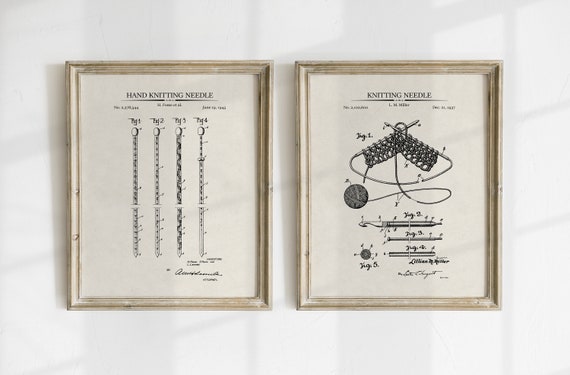 Knitting Patent Prints Set of 2 Knitting Patent Artwork | Etsy