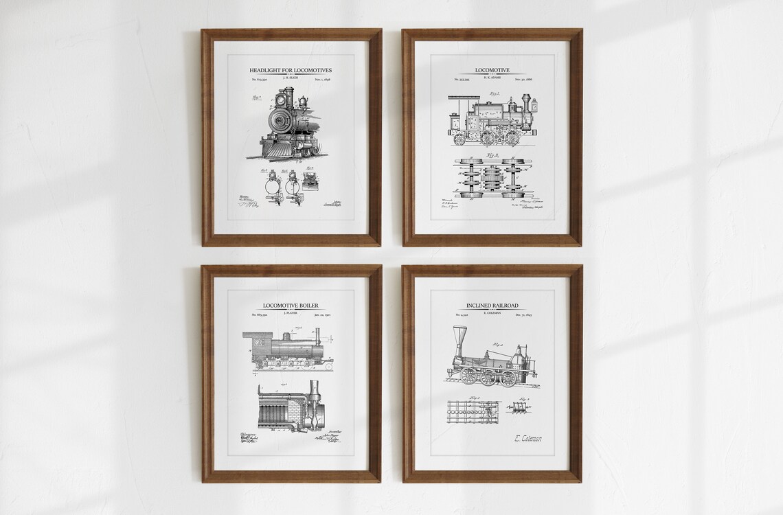 Train Patent Prints - Set of 4 - Printable Patent Artwork - Train Wall ...