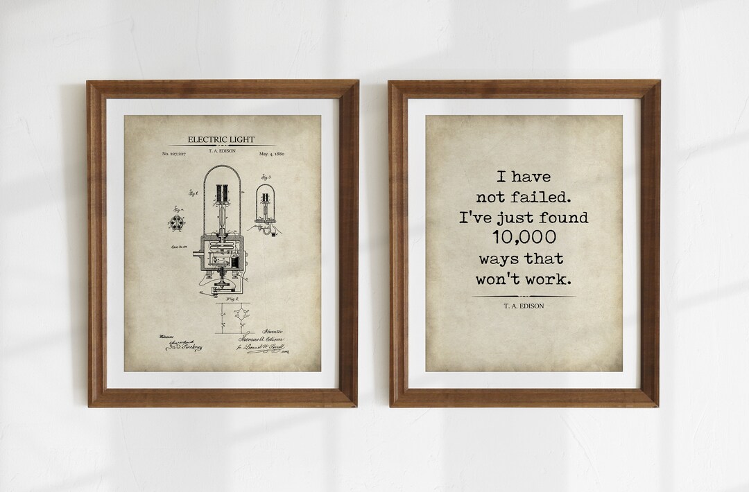 Edison Print Set of 2 - Printable Patent & Quote Art , Thomas Edison ...