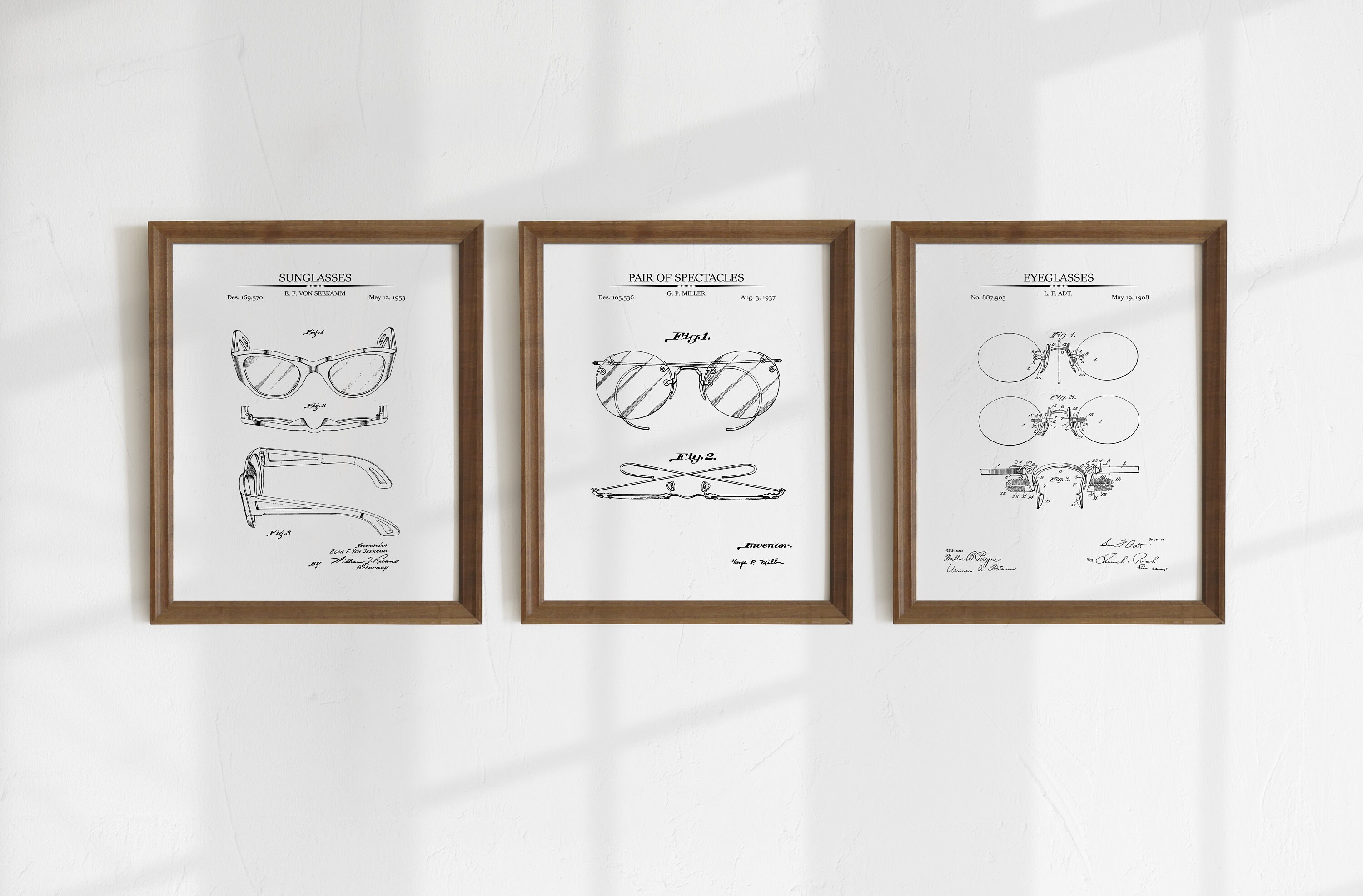 Vintage Eyeglasses Patent Print Set of 3 Printable Patent | Etsy