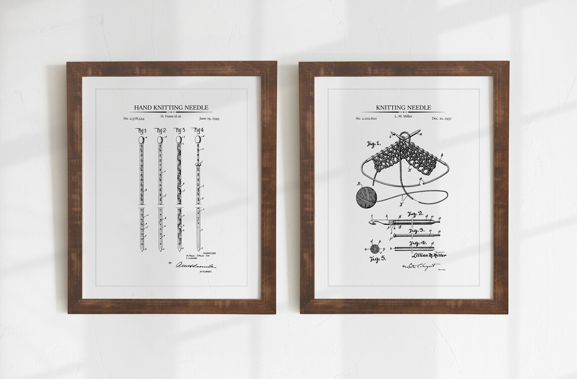 Knitting Patent Prints - Set of 2 - Knitting Patent Artwork - Knitting ...