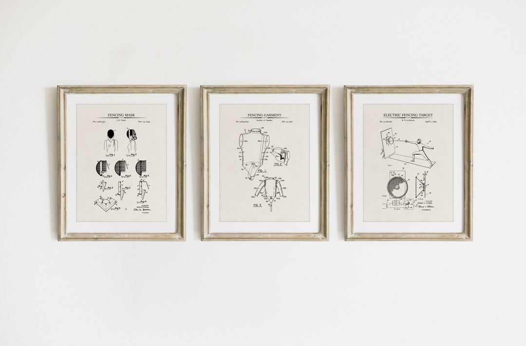Fencing Patent Prints - Set of 3 - Printable Patent Artwork , Vintage ...