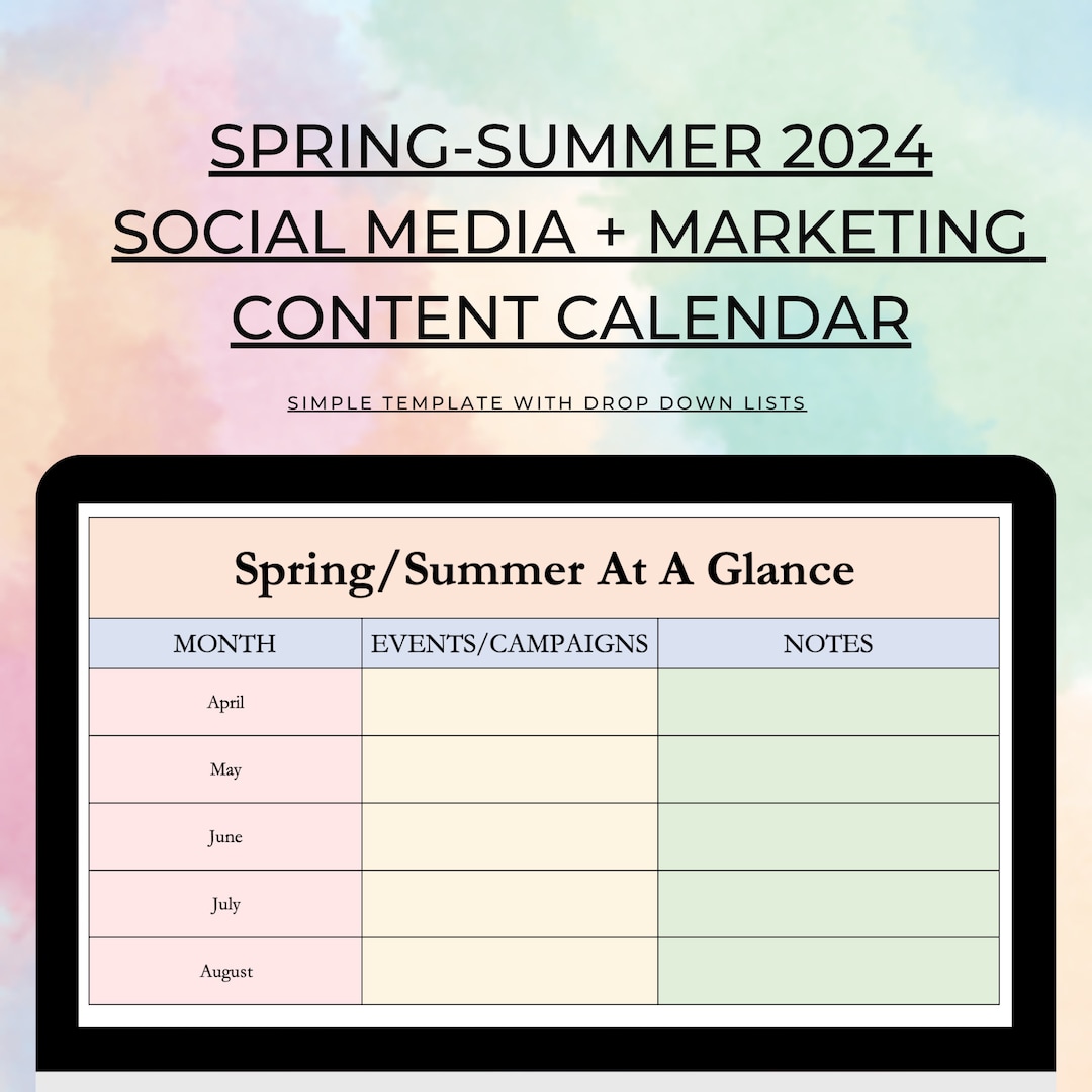 Weekly Spring-summer 2024 Social Media Content Calendar Schedule L ...