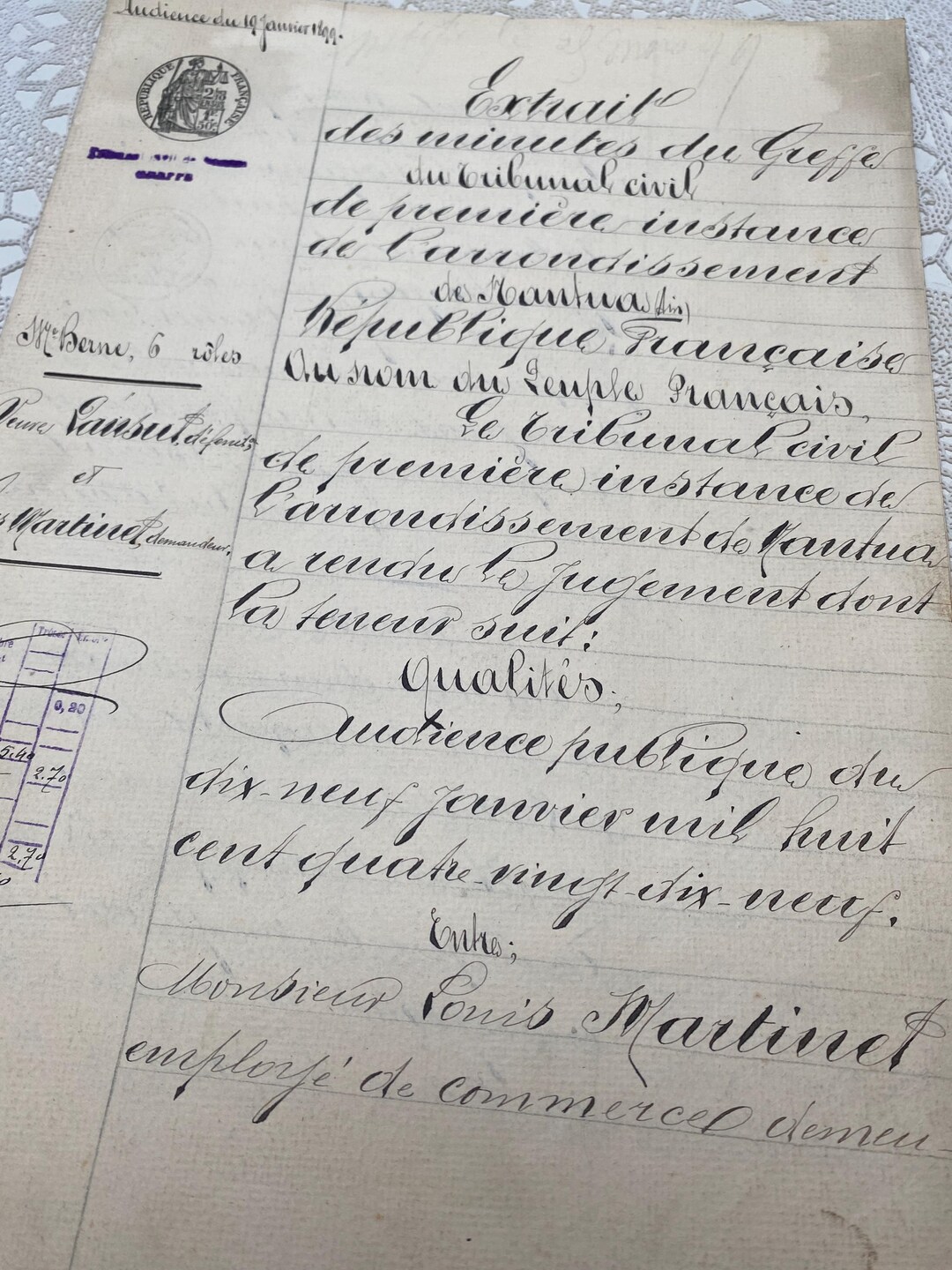 1899 Document, Original French Antique Papers, Manuscripts, Handwritten ...