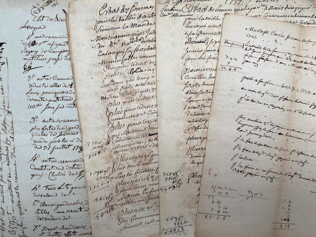 Collection of 4 Original French Handwritten Ledger Papers From the ...