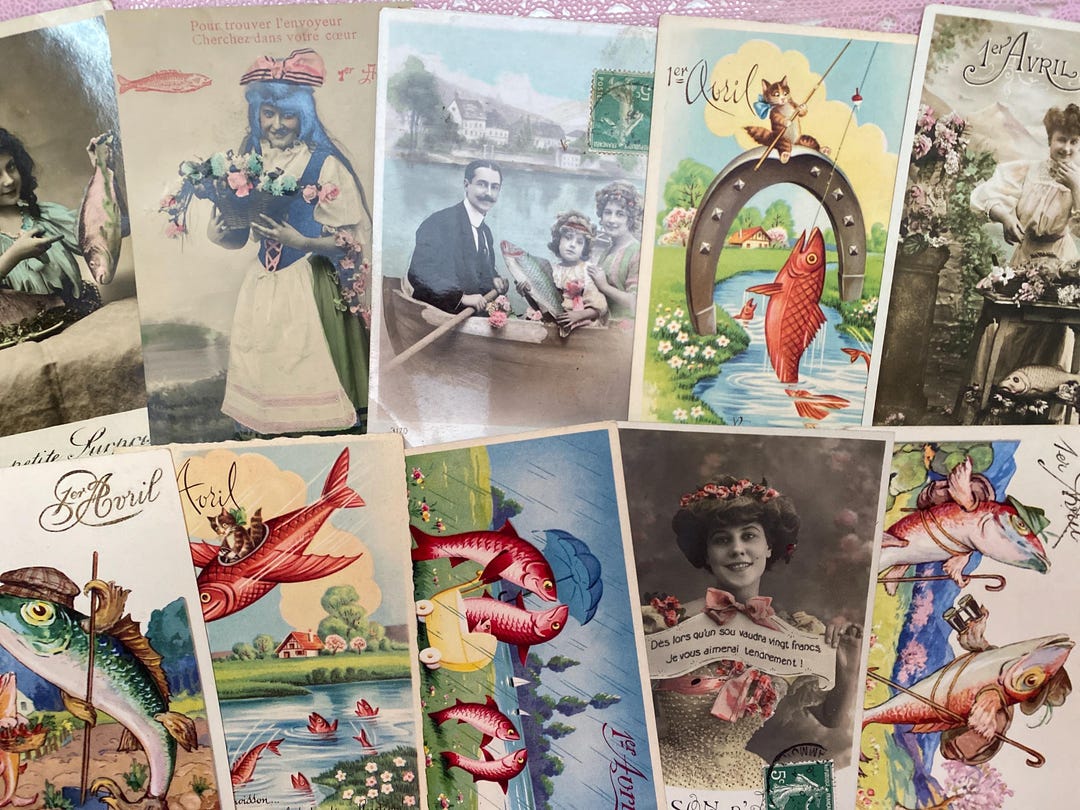 15 Vintage French Postcards for 1st April or Poisson D’avril, Paper ...