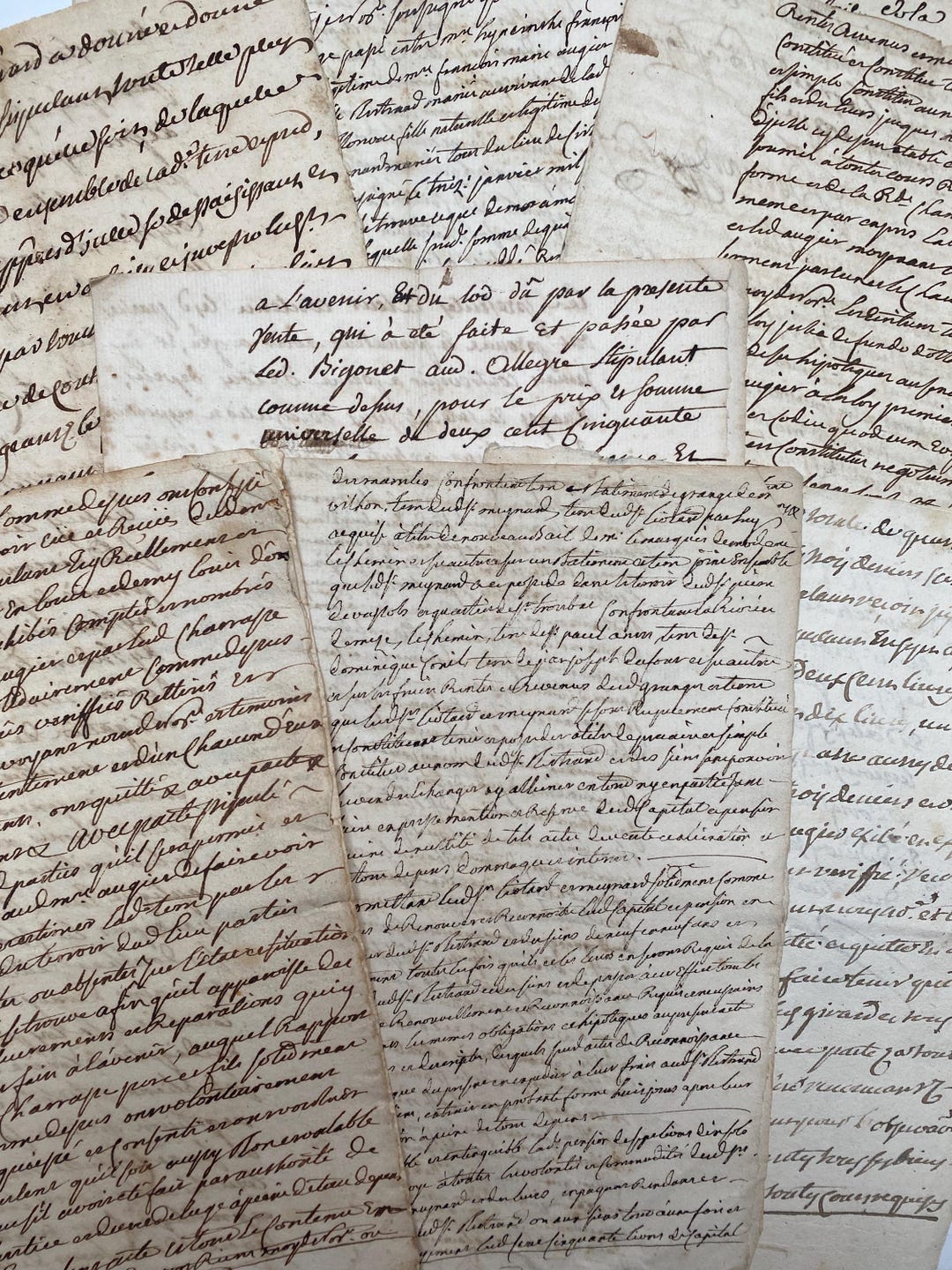 One 1700s French Antique Notary Manuscript, Original Old Handwritten ...