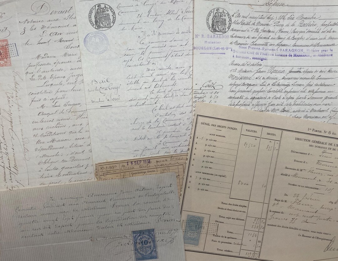 Receipts and Stamps, Bundle {1} of 5 Assorted French Papers, Documents ...