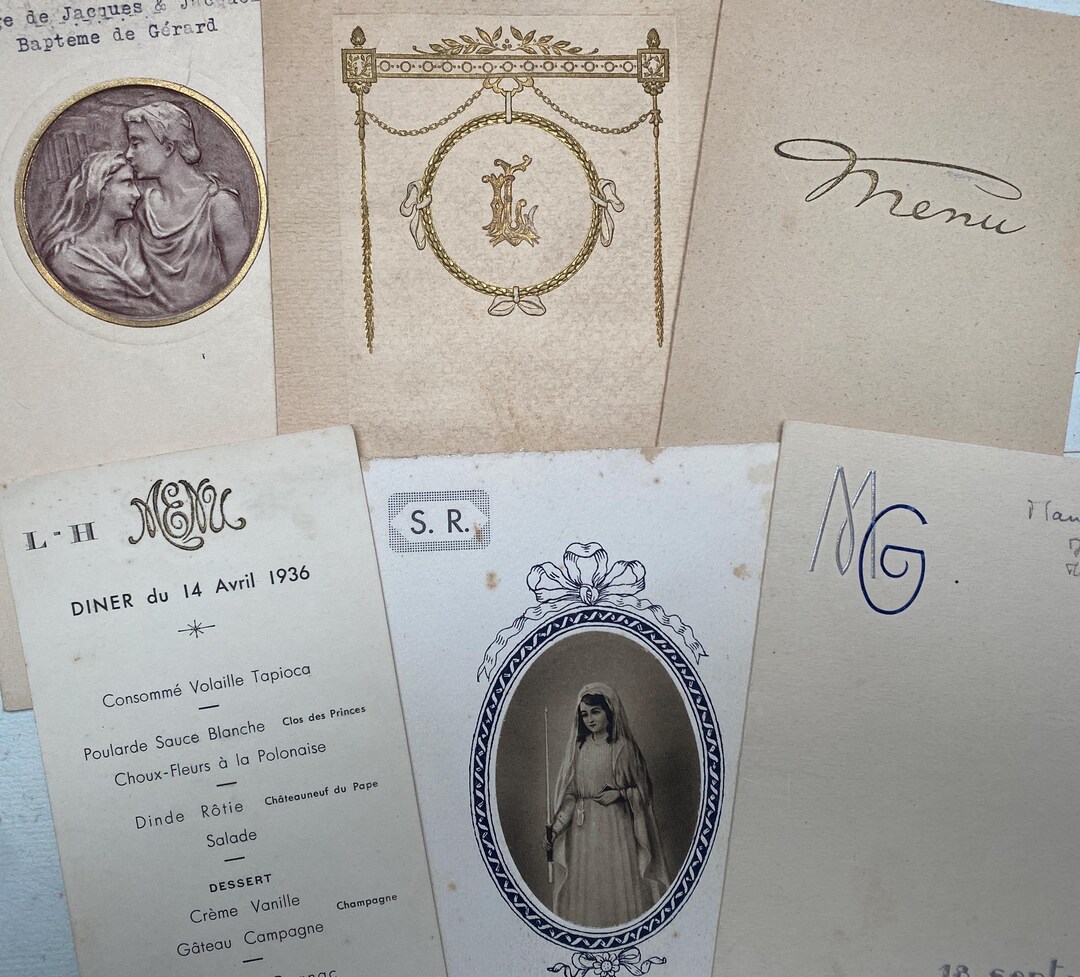 Old French Wedding Menu Cards {5}, 6 Pieces, 1900 - 1950s, Vintage ...