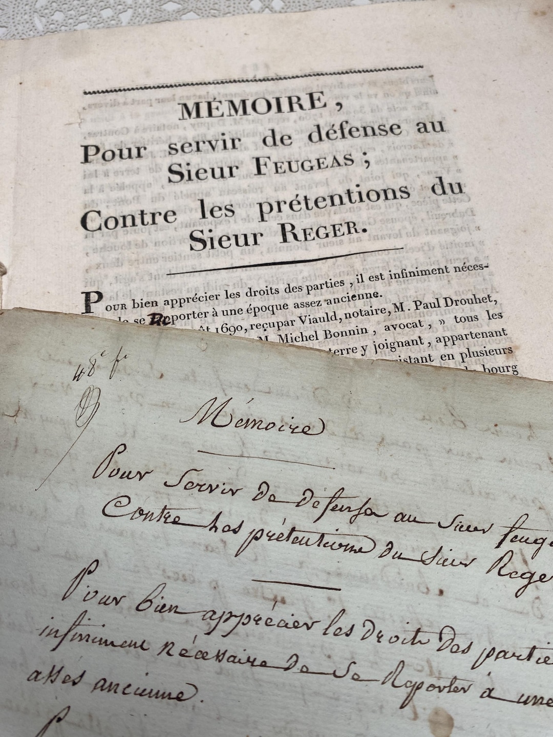 Collection of Two 1817 French Documents, One Handwritten and One ...
