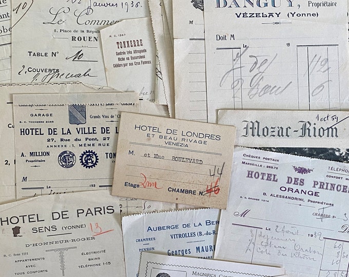 Collection of Hotel and Restaurant Receipts From France and Some From ...